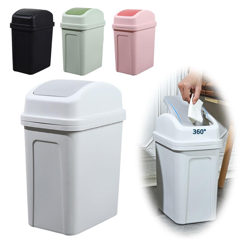 WAGA 13 Gallon Kitchen Trash Can,with Swing-top Lid, 360 ° Sliding Lid,Trash Can with Lid, Bathroom Trash Can,2024 Upgraded Plastic Swing Top Trash Can,Garbage Bin for Kitchen, Office, Toilets