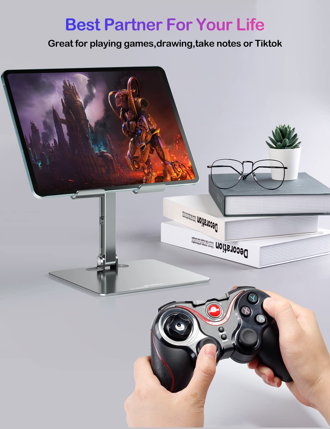 Tablet Stand Holder for Desk Adjustable Aluminum Portable Stand Foldable Desktop Tablet Dock Multi-Angle Riser Home Office Desk Accessories Compatible with iPad,iPad Air Mini (4-13in)(Non-Magnetic)