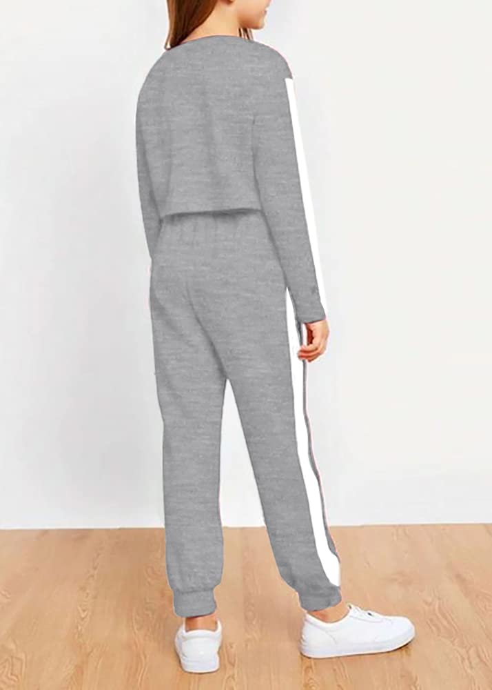 Imily Bela Girls Active Jogger Sets 2 Piece Striped Tracksuit Crop Tops and Sweatpants Outfits Sweatsuits