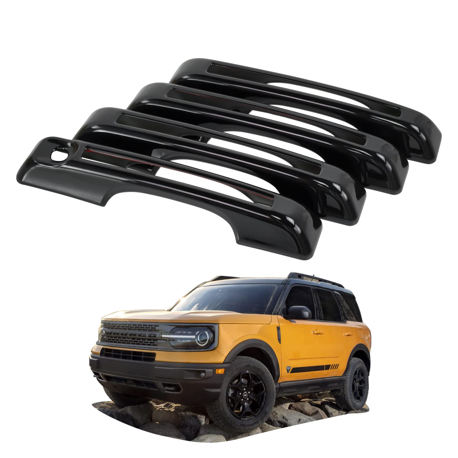LONGDING Door Handle Covers Trim for 2021 2022 Ford Bronco Sport Car Exterior Door Handle Accessories Front Emblem Badge Cover Trim ABS Smooth Black 4PCS