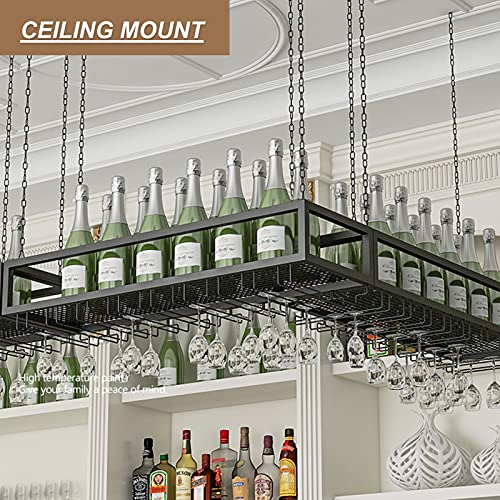 Wine Rack Black Metal Wine Bottle Holder , Ceiling Hanging Iron Stemware Glasses Shelf Home Bar Creative Wall Mounted Floating Organizer Storage Shelves (Size : 60x25x20cm)