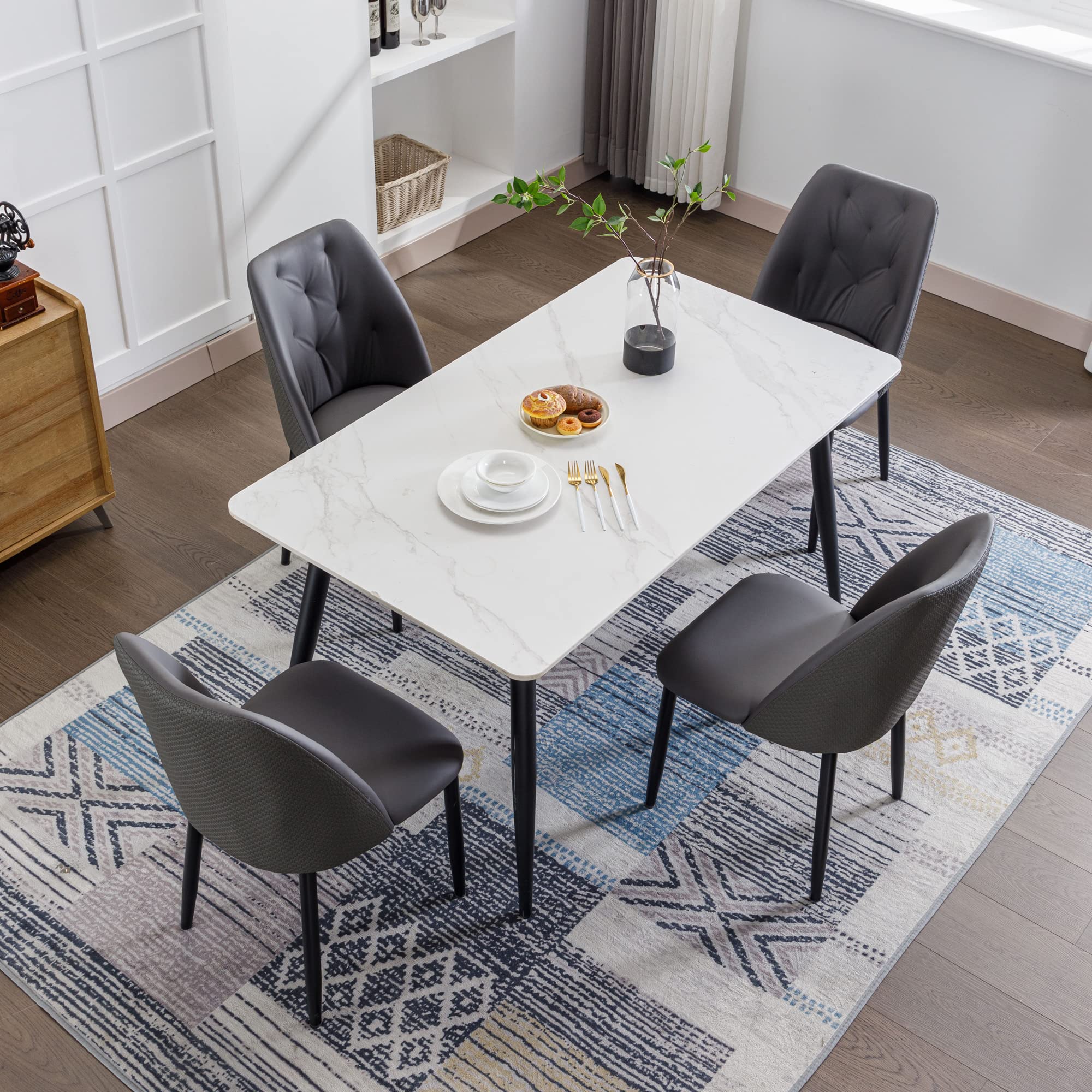 INMOZATA Upholstered Dining Chairs Set of 4 Modern PU Leather Kitchen Dining Room Armless Chairs Upholstered Dining Accent Side Chairs,Grey