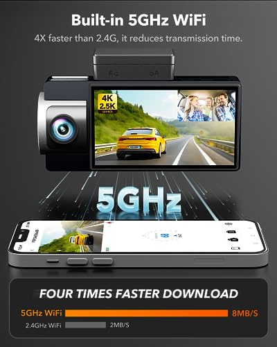 WOLFBOX i17 Dash Cam Front Inside, 4K+2.5K 5G WiFi Dual Dash Camera with 64GB Card, 2160P UHD 3" LCD Car Camera for Cars with Super IR Night Vision, Smart Parking Monitor, GPS, Loop Recording