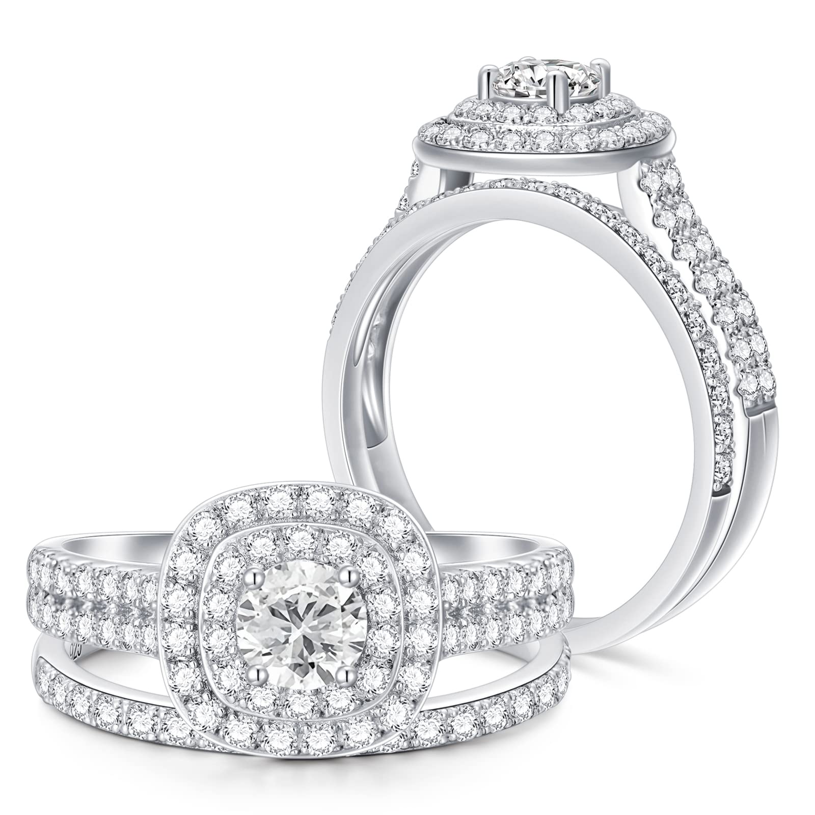 Molioaki 1-1/2 Carat (ctw) moissanite engagement rings for women Platinum Plated Silver ring moissanite rings-7.5