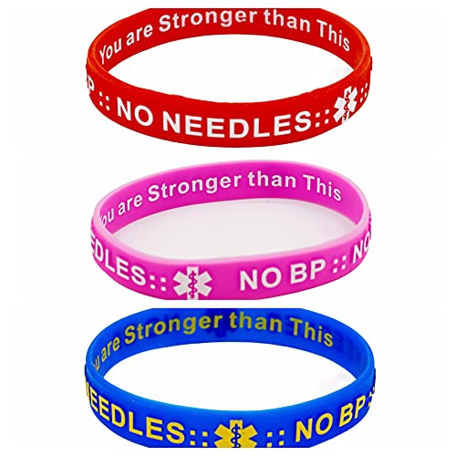 MandM NO BP, NO Needles for Dialysis, Lymphedema Arm Alert Silicone Bracelets, Wristbands Blue and Red(2)