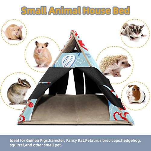 Y-DSIWX Guinea Pig Hideout Cozy Hamster House Cave for Bunny Chinchilla Hedgehog Small Animal Marine Red Octopus Blue Jellyfish Seashell