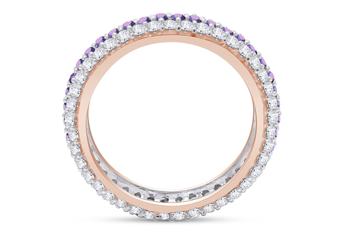 Jewel Zone US Round Cut Purple Simulated Alexandrite Eternity Ring in 14K Rose Gold Over Sterling Silver