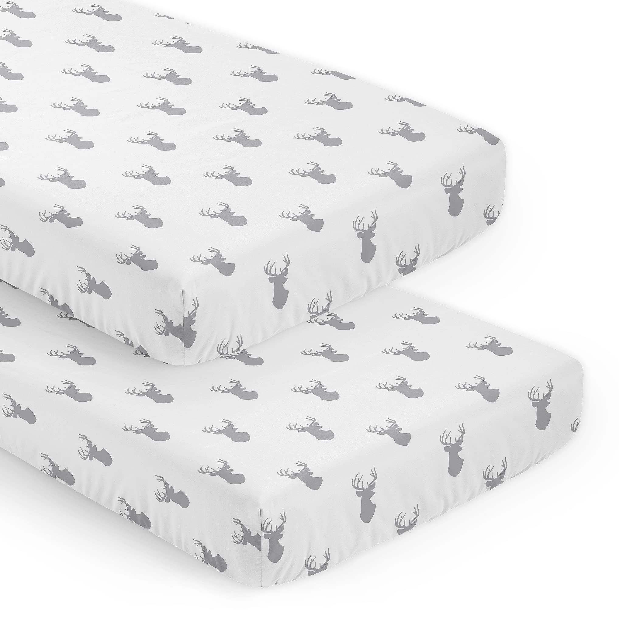 Sweet Jojo Designs Grey Baby Fitted Crib Sheet Set Nursery Soft Infant Newborn Fits Standard Mattress or Toddler Bed - 2pc - Navy Blue Mint Grey and White