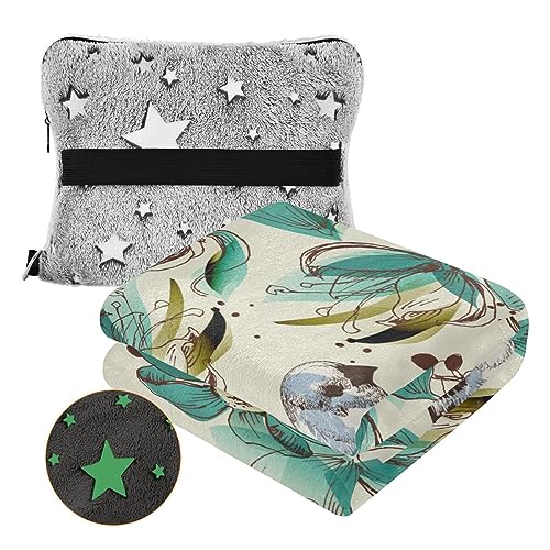 Joko Ivery Flowers Birds Premium Soft Travel Blanket Pillow Airplane Blanket with Hand Luggage Belt & Backpack Clip Car Blanket 2 in 1 for Home Train Bus Airplane