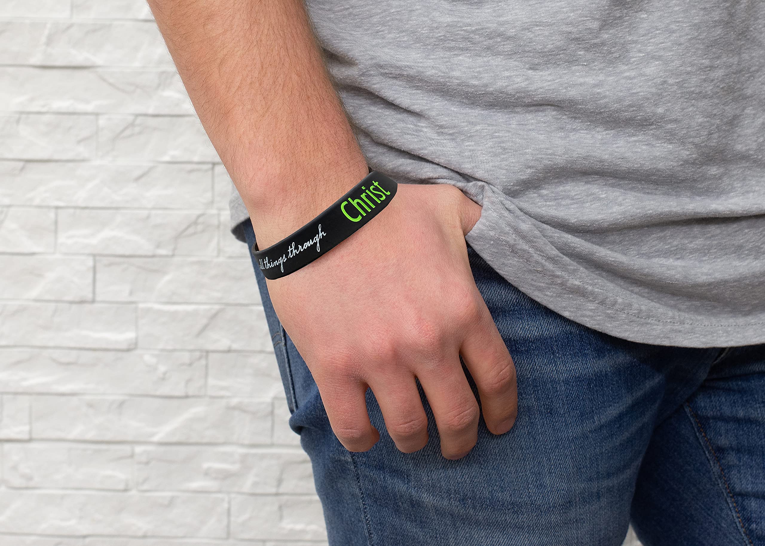 I Can Do All Things Through Christ One Size Fits Most Silicone Bracelets, Pack of 24