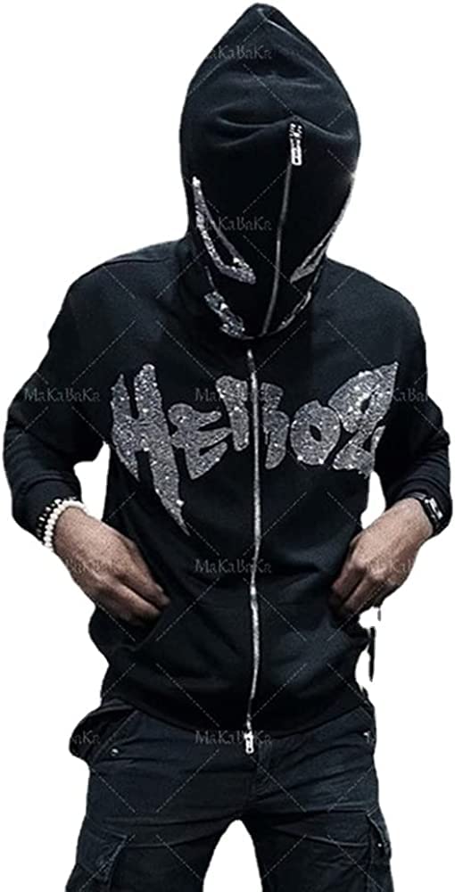 Y2K Demon Rhinestone graphics zip Hooded Sweatshirt Men's hoodies Harajuku Goth Oversized hoodie Grunge (Black,M,womens,Female,US,Alpha,Adult,Medium,Regular,Regular)
