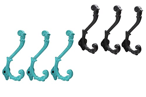 The Metal Magician Wall Hooks, Cast Iron, Rustic Chic Shabby Vintage Style, Farmhouse Decor Hook Distress Green and Black