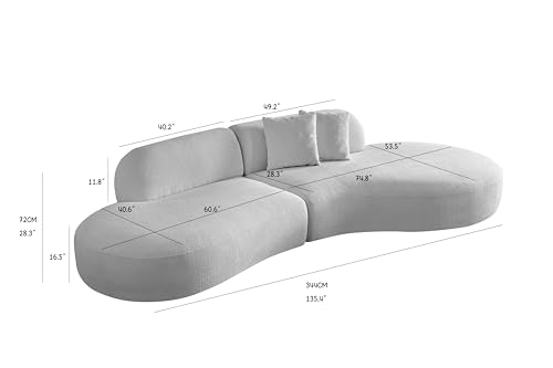 WAKEEPING 135" Oversized Modular Sofa with Chaise Longue,Minimalism Boucle Fabric Curved Sectional Couch,6 Seat Extra Deep Upholstered Couches with 2 Pillows for Living Room,Apartment,Office