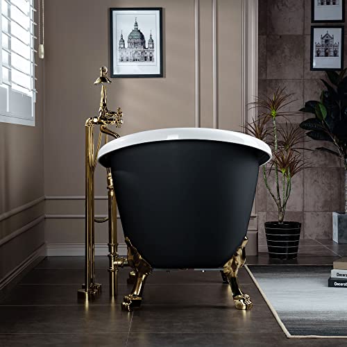 WOODBRIDGE 59" Double Slipper Clawfoot Bathtub with solid brass Polished Gold Finish drain and overflow + PG Faucet