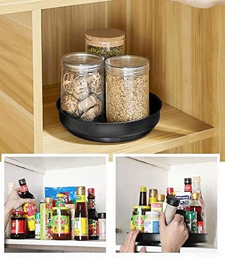 Kitchen Lazy Susan Turntable Organizer for Cabinet and Table Top Storage with Rotating Spice Organizer Countertop Pantry and Refrigerator & Drawer Organization Container (9" 12" inch) 2piece,Black.