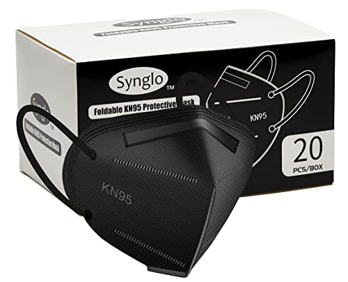 SYNGLO KN95 Face Masks 50 Pack, Individually Wrapped 5 Layer Mask For Adults, Filter EfficiencyâĽ95% (Black20)
