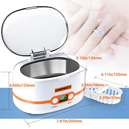 Ultrasonic Jewelry Cleaner, ENGiNDOT 600ML Professional Ultrasonic Cleaner Machine, Portable Household Cleaning Machine With Five Digital Timer for Eyeglasses, Watches, Earrings, Ring, Necklaces,Coins
