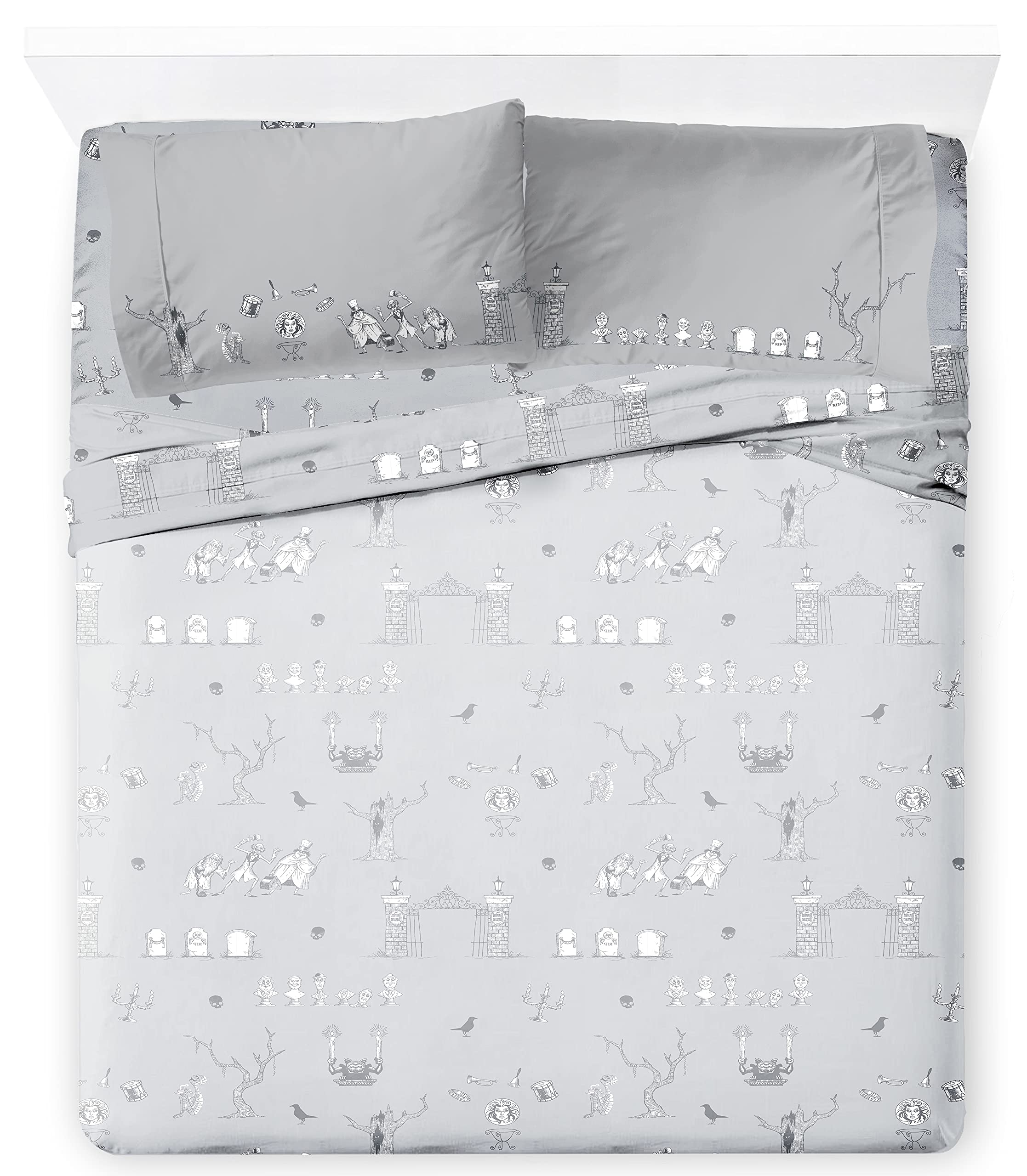 Jay Franco Disney Haunted Mansion Happy Haunts queen Sheet Set - 4 Piece Set Super Soft and Cozy Kid’s Bedding - Fade Resistant Microfiber Sheets (Official Disney Product)