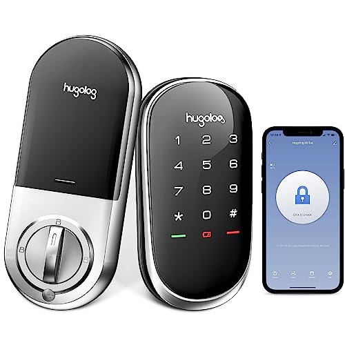 Hugolog Smart Lock,Touchscreen Deadbolt Remote Wireless Control & Bluetooth Keyless Door Entry Easy Installation and Program High Security Material for Metal Home & Office