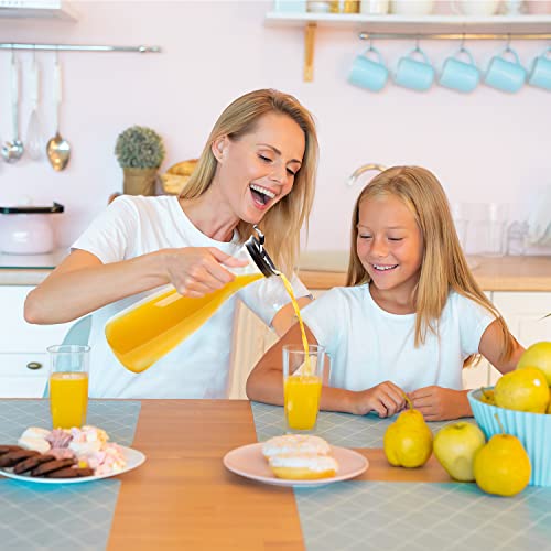 UMIEN Carafe Pitcher β Clear Beverage Carafes with Flip Top Lid, Iced Tea, Mimosas, Laundry Detergent, Milk, Juice β Easy Pour BPA Free Plastic Drink Container, 50 Ounce Round bottoms - 2 pack