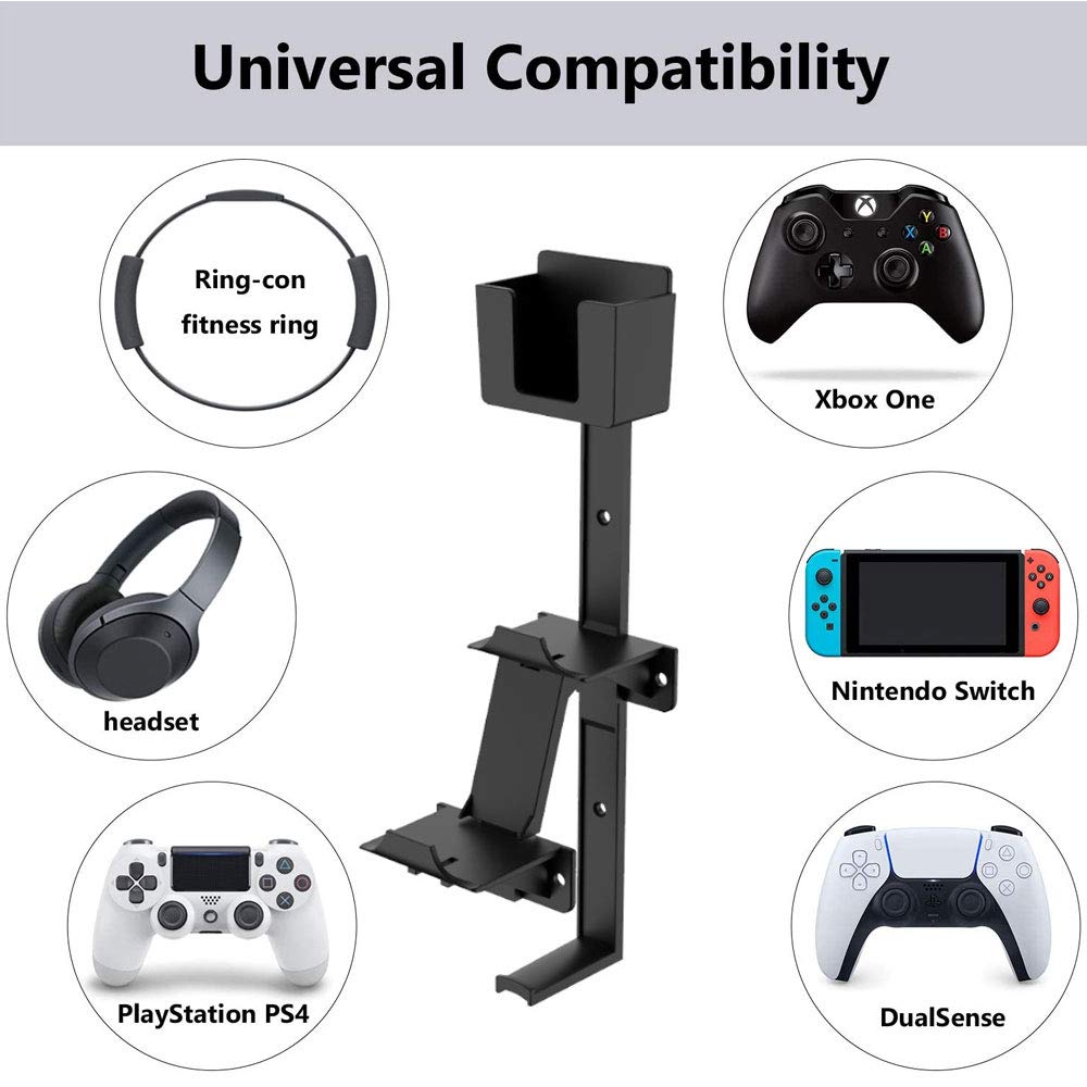 Manford Inc Stand Hook Organizer for Your Video Game Accessories,Universal Wall Mount Game Controller Stand Holder for Nintendo Switch/Switch lite/Xbox one/Playstation PS4/Playstation PS5(Black)