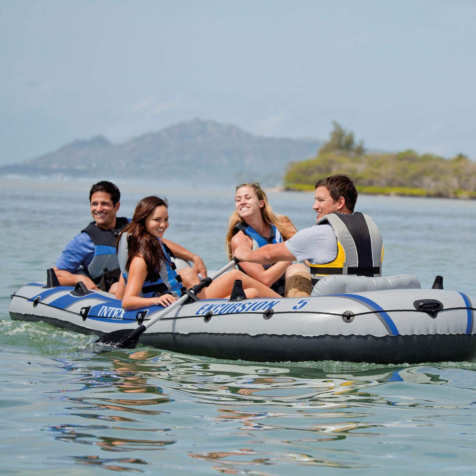 Intex Excursion 5 Person Inflatable Rafting and Fishing Boat w/ 2 Oars (2 Pack)
