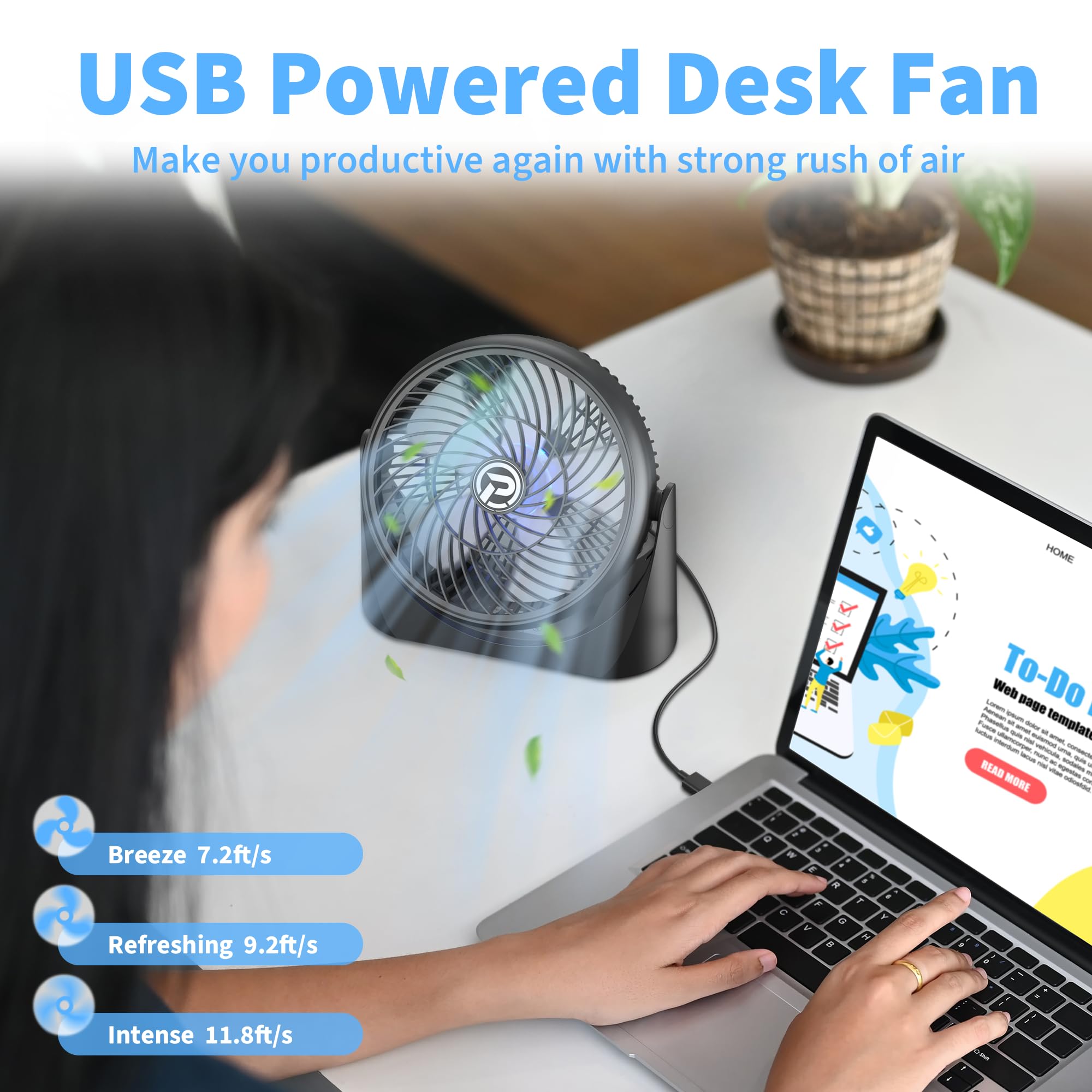 KITWLEMEN Table Fan with Remote, 8 inch Portable Desk Fan with 3 Speeds Strong Airflow, RGB Light, Quiet Operation and 360°Rotate for Bedroom Home Office