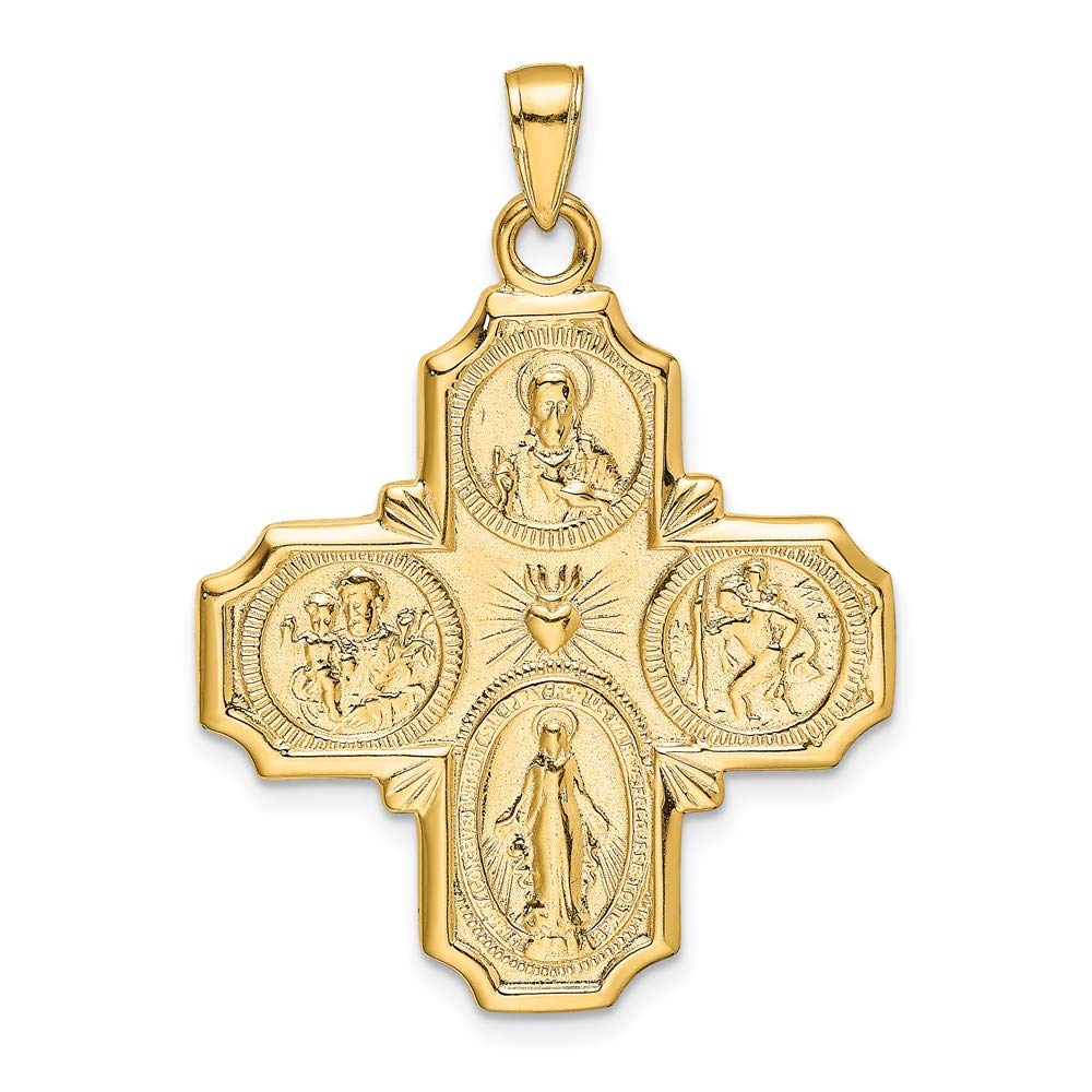 IceCarats 14K Yellow Gold Four Way Holy Cross Religious Medal Necklace Christian Pendant Scapular Charm 39.25mm x 29mm Only