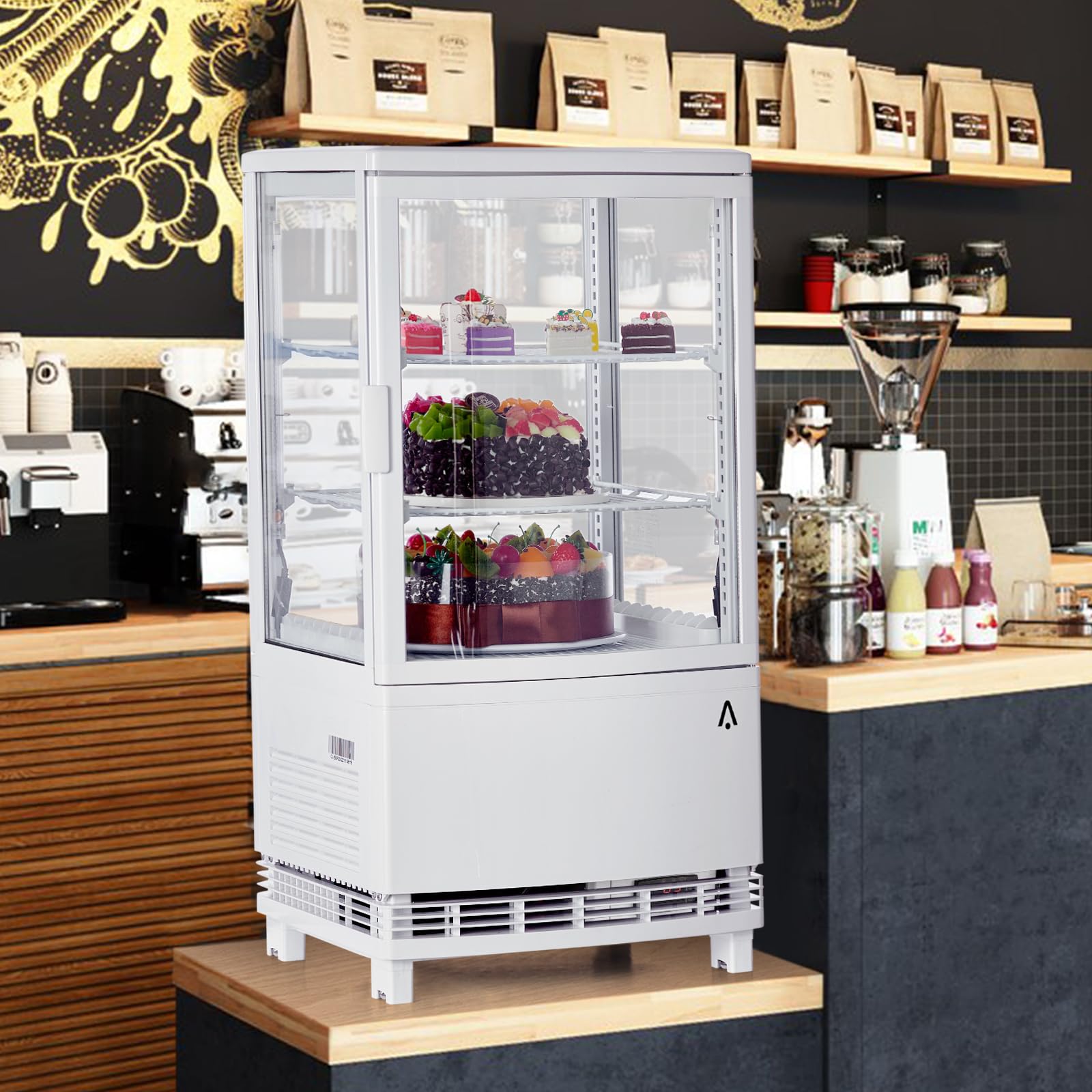 Takywep Commercial Refrigerator Display Case 2 Cu.FT, Two Glass Door Display Refrigerator Display Fridge, Countertop/Floor Refrigerator with LED Lighting, Adjustable Shelves, Double-Layered Glass