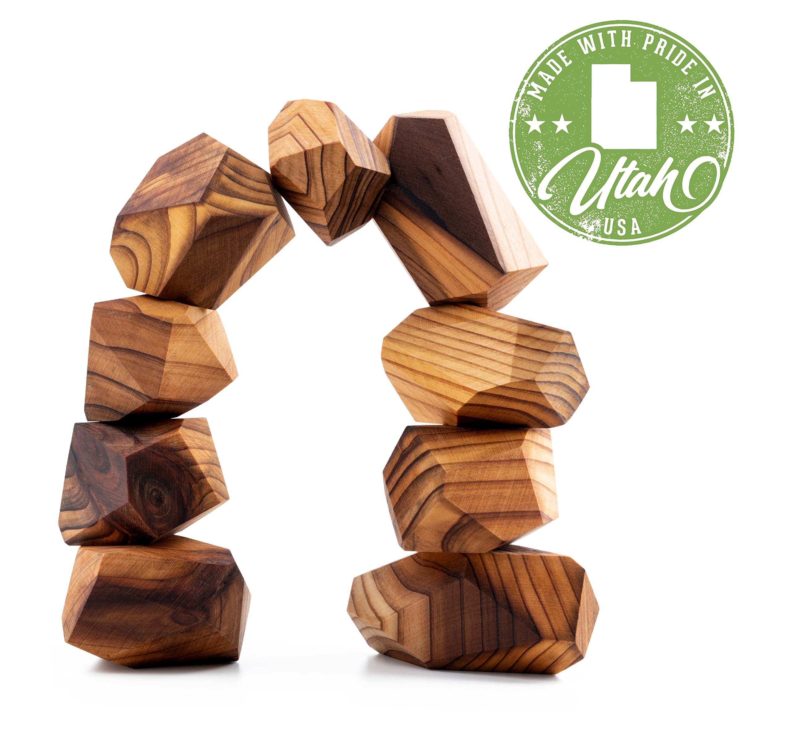 PERCHED Natural Cedar Stacking Rocks, Large Wooden Blocks, Montessori Puzzle Game, Toddler Toys For Classroom, Wood Balancing Stones Set (9 Pc)