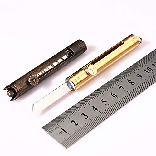 SZHOWORLD Brass Mini Utility Knife - EDC Pocket Knife, Small Compact Box Cutter with Special High Carbon Alloy Steel, Upgraded Version (Brass)