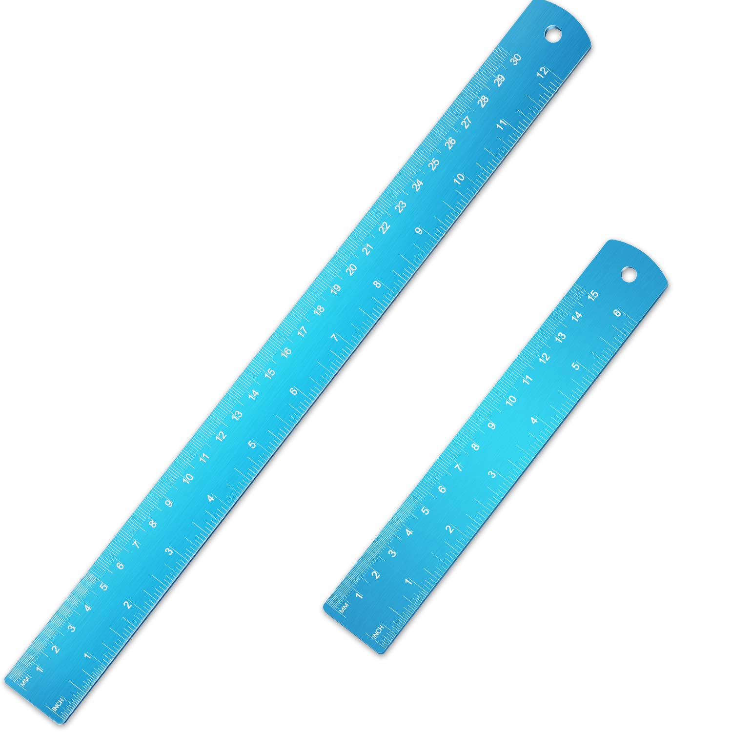 Stainless Steel Ruler and Metal Rule Kit with Conversion Table (Blue, 12 Inch, 6 Inch)
