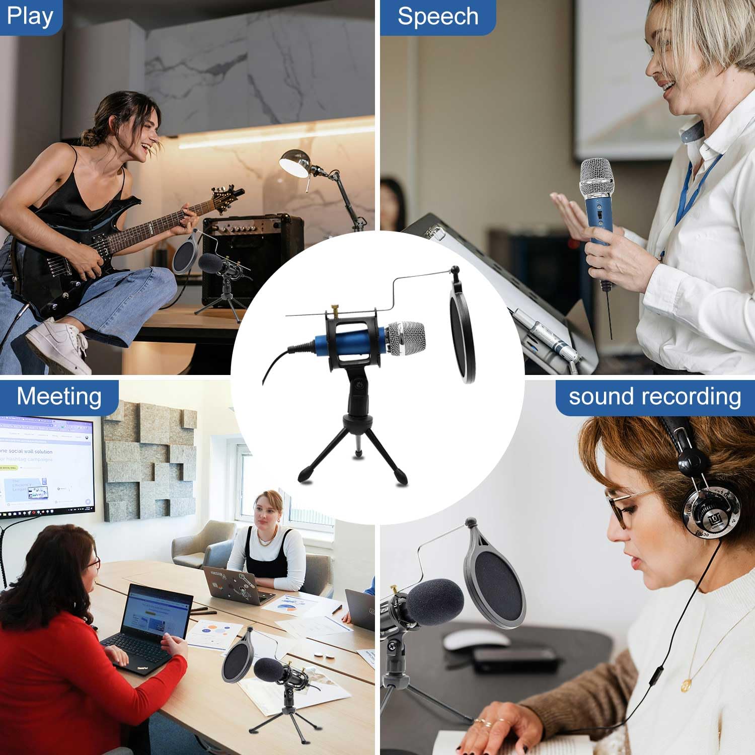 LOOYUAN Blue Condenser Recording Microphone 3.5mm Plug and Play PC Microphone, Broadcast Microphone for Computer Desktop Laptop MAC Windows Online Chatting Podcast Skype YouTube Game(Blue