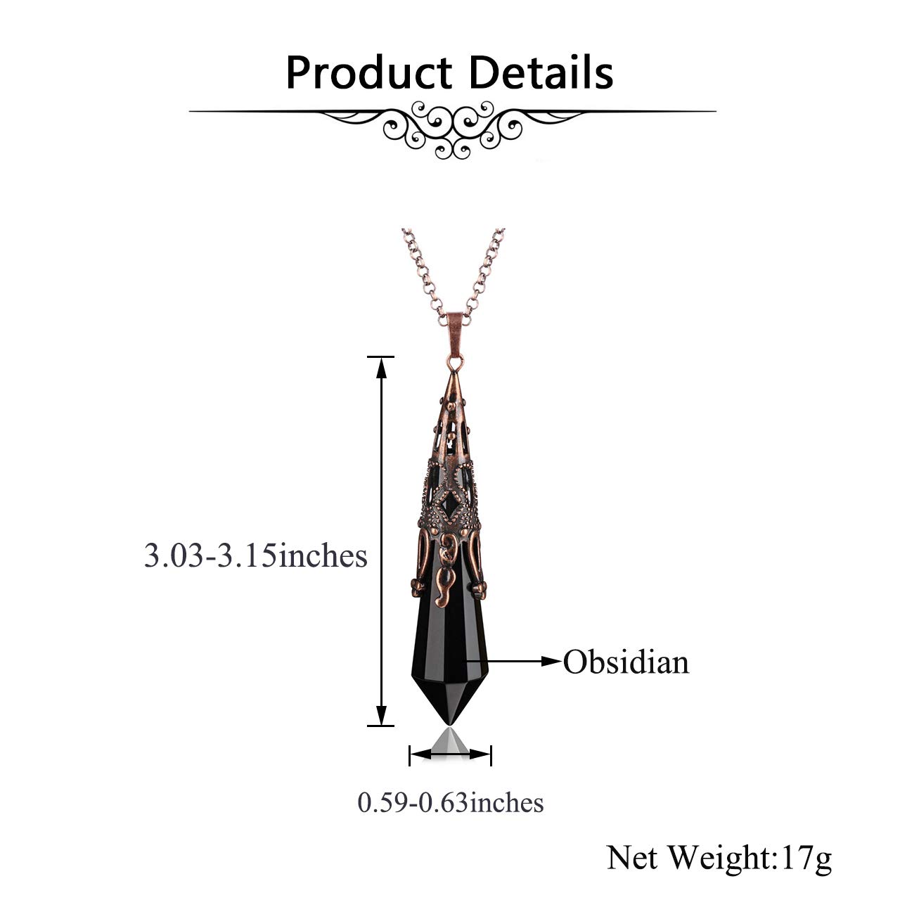 Jovivi Natural Black Obsidian Crystal Necklace 12 Facted Therapy Healing Dowsing Divination Pendulum Pendant Reiki Charged Chakra Balancing
