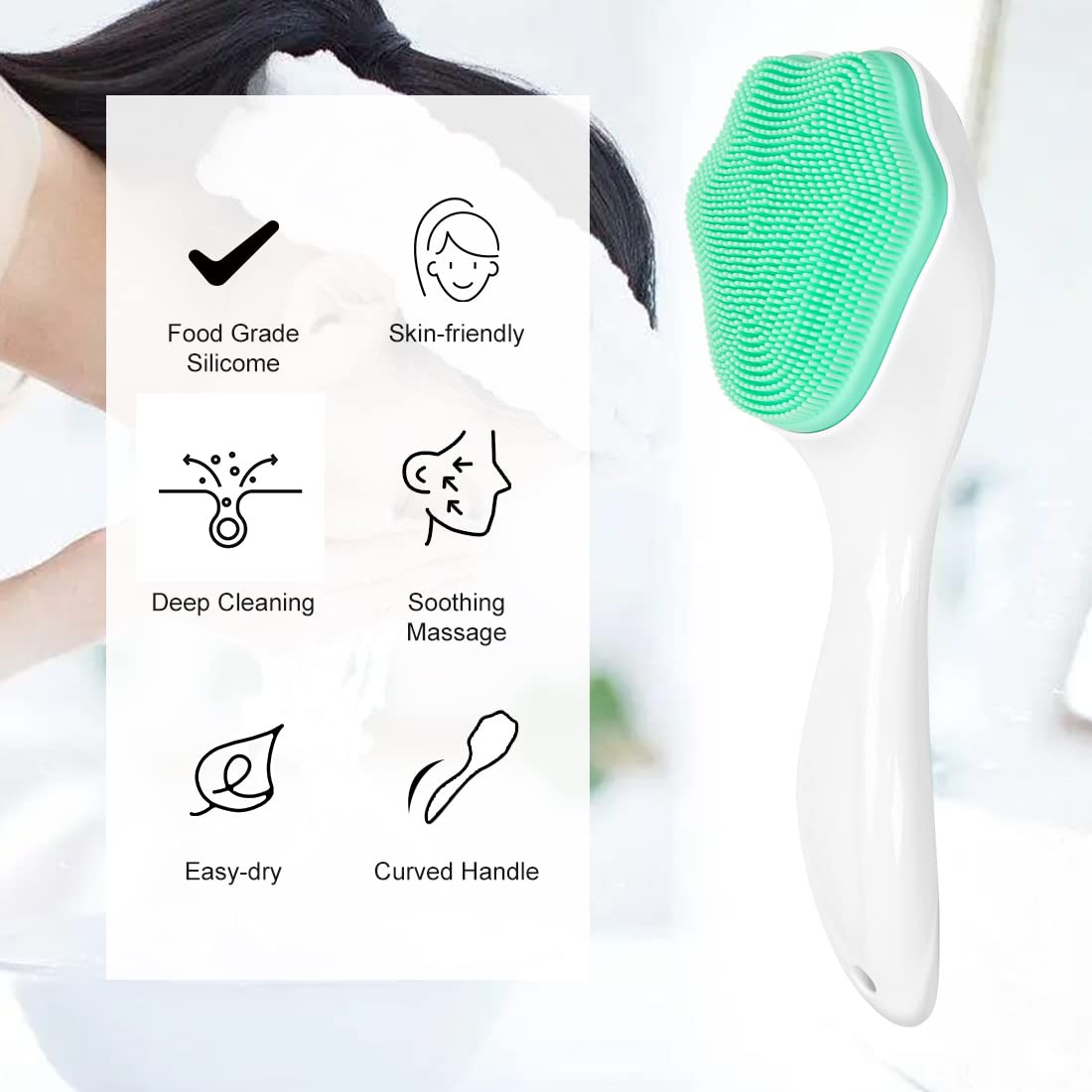 Silicone Face Scrubber Exfoliating Brush,Manual Handheld Facial Cleansing Brush Blackhead Scrubber,Soft Food Grade Silicone bristles for Face Skincare (Green)