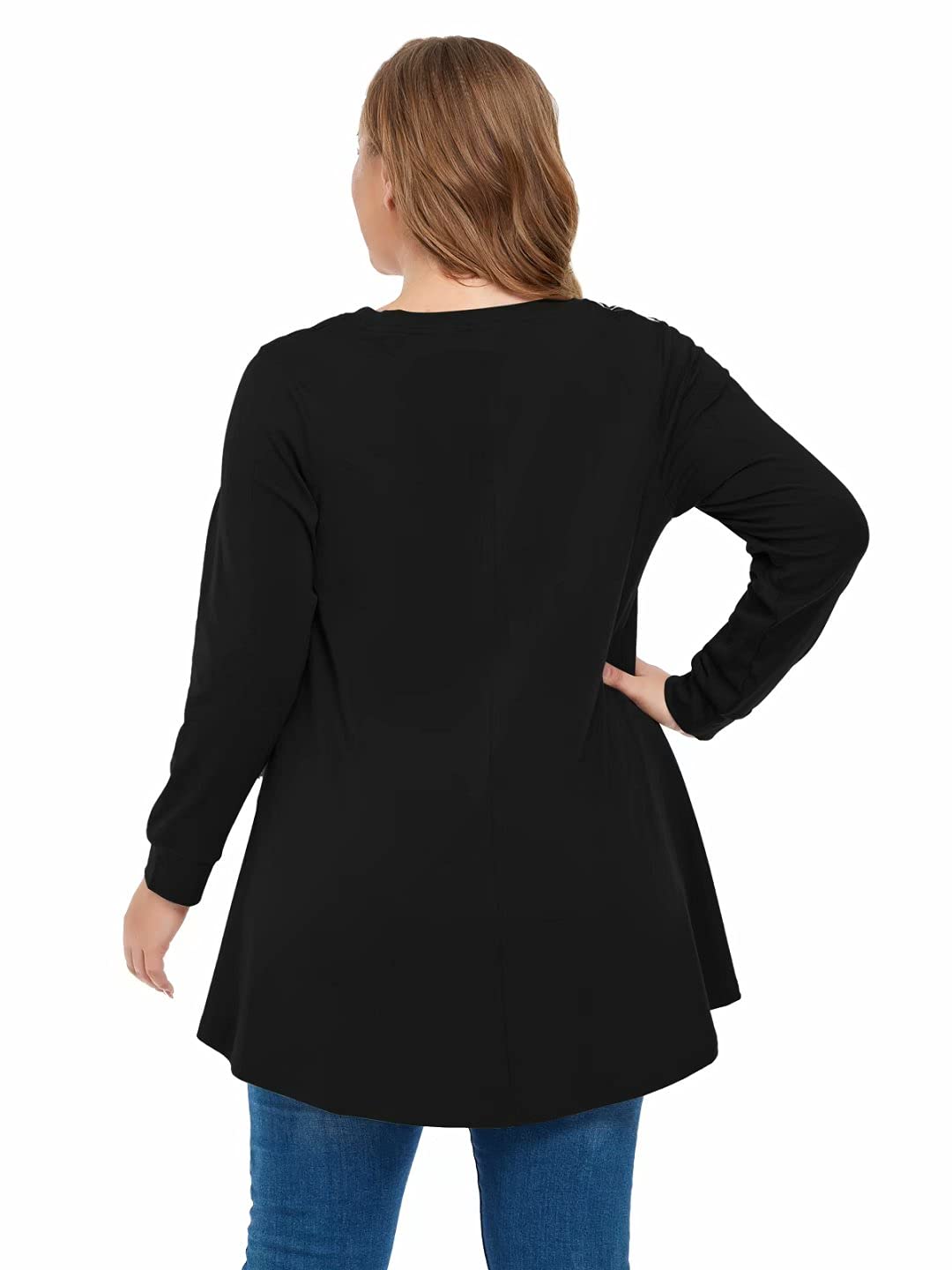 JollieLovin Plus Size Sweatshirts for Womens Long Sleeve Tops Animal Print Pullover Patchwork Tunic Lightweight Fall Clothes Black 2X