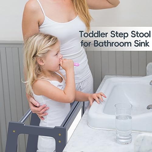 Kitchen Toddler Tower, Toddler Step Stool Learning Standing Tower with Whiteboard 2 in 1 Convertible Table and Chair, Removable Safety Rail, Widened Platforms for Kitchen Counter Bathroom Sink