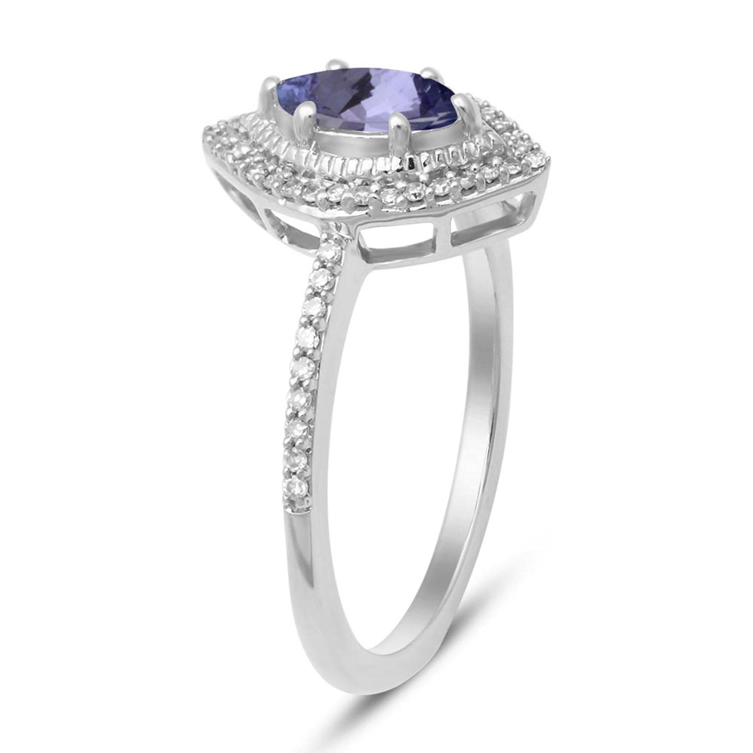 Jewelili 10k White Gold Marquise Tanzanite with White Diamond Fashion Ring, Size 7