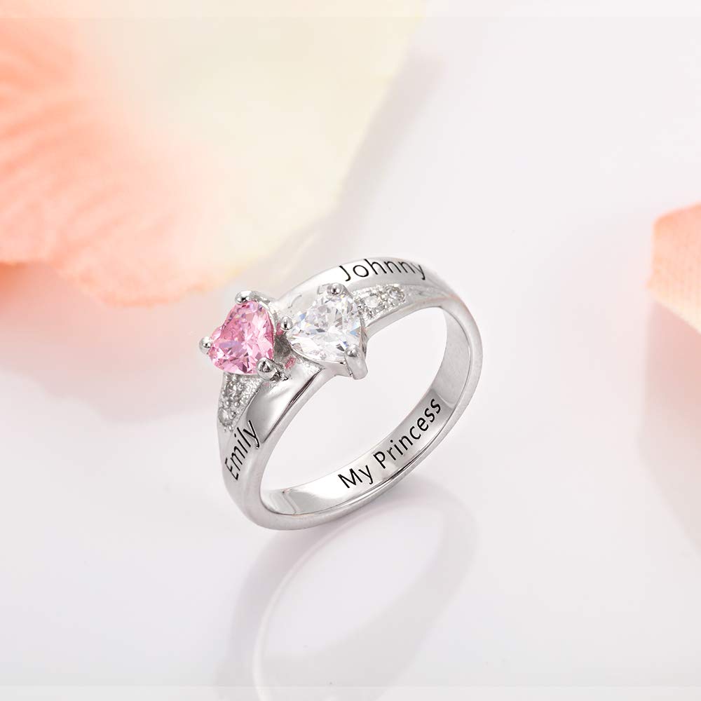 LoraPetid Personalized Birthstone Rings for Women Custom Mothers Rings with 2 Names Promise Rings for Her Customized Jewelry Gifts for Mom (7)