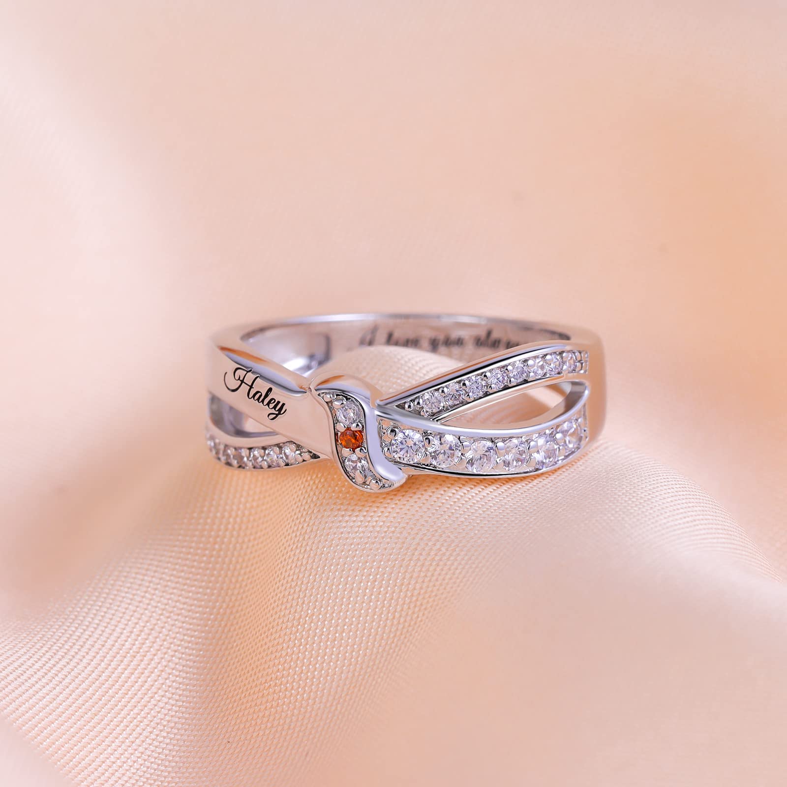 PETEANEY Personalized Sterling Silver Birthstone Rings for Women Mothers Ring with Names Custom Wedding Band for Women