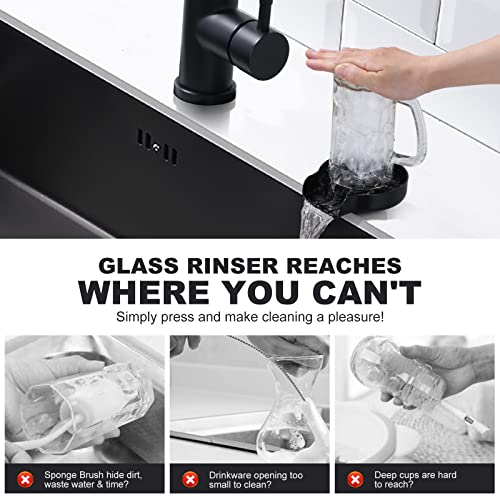 Stainless Steel Glass Rinser for Kitchen Sink, WOWOW Matte Black Cup Rinser for Sink, 360° Rotating Baby Bottle Washer High-Pressure Automatic Cup Cleaner Glass Washer for Kitchen Sink Gadgets