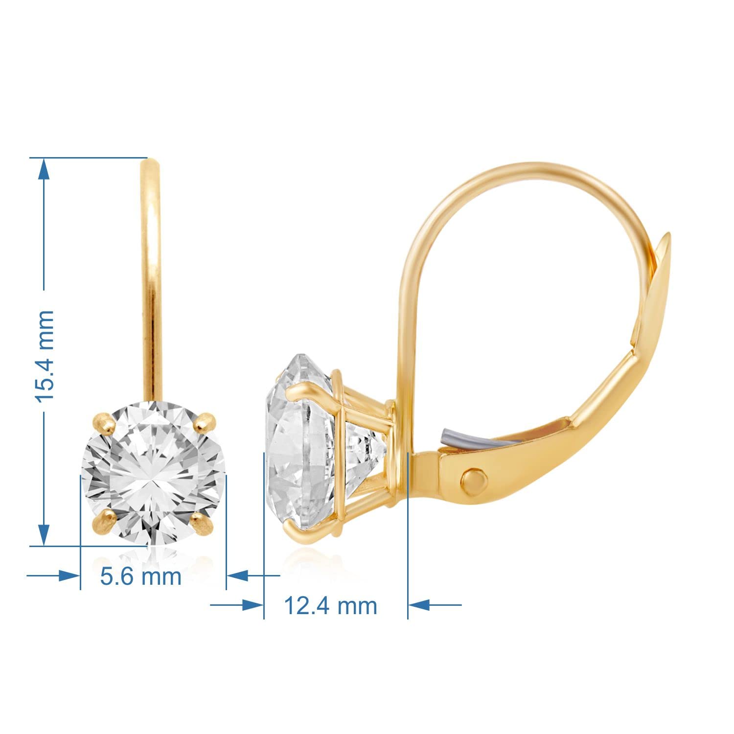 Jewelili 10k Yellow Gold 6mm White Round Cubic Zirconia Leverback Earrings