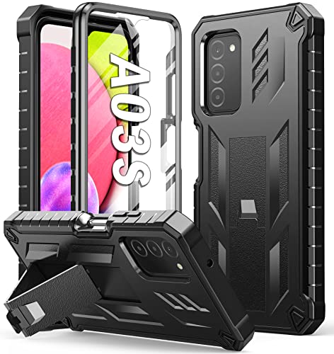 SOiOS for Samsung Galaxy A03S Phone Case: Built in Hard Kickstand & Touch Protector Military Shockproof TPU Durable Soft Rugged Heavy Duty Armor Full Body Protection Grade Phone Cover - Black