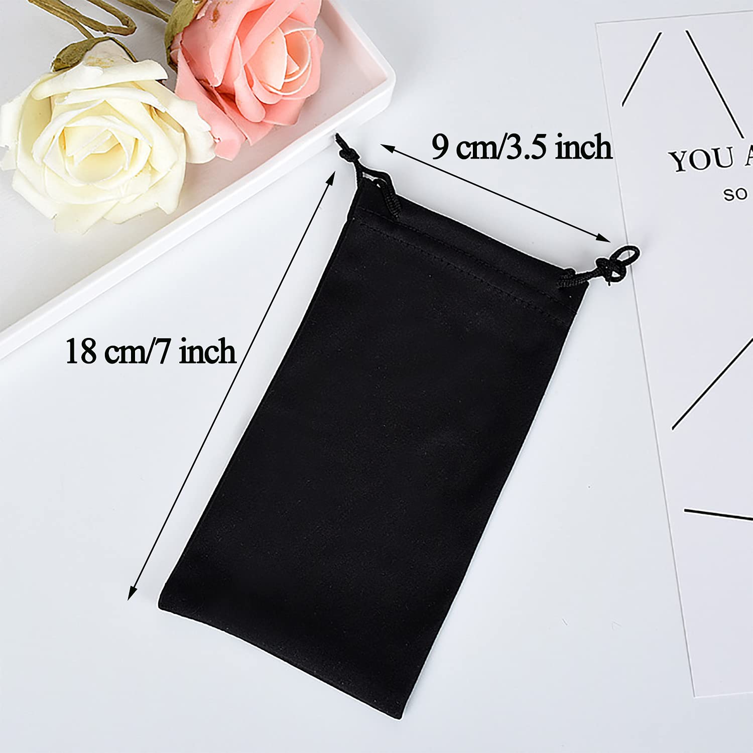 JOOTUEPO 50 Pieces Microfiber Case Pouch Bag Glasses Sunglasses Case Quality Soft,with 2 Pieces Cloth, 9.4 x 3.6 x 2.4 inches