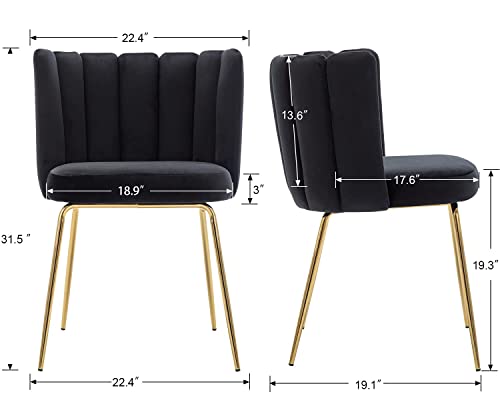 ZHENGHAO Black Dining Chairs Set of 4 Velvet Gold Accent Chairs with Curved Back Mid Century Modern Chairs Upholstered Side Chair for Living Room Dinner Bedroom, Black