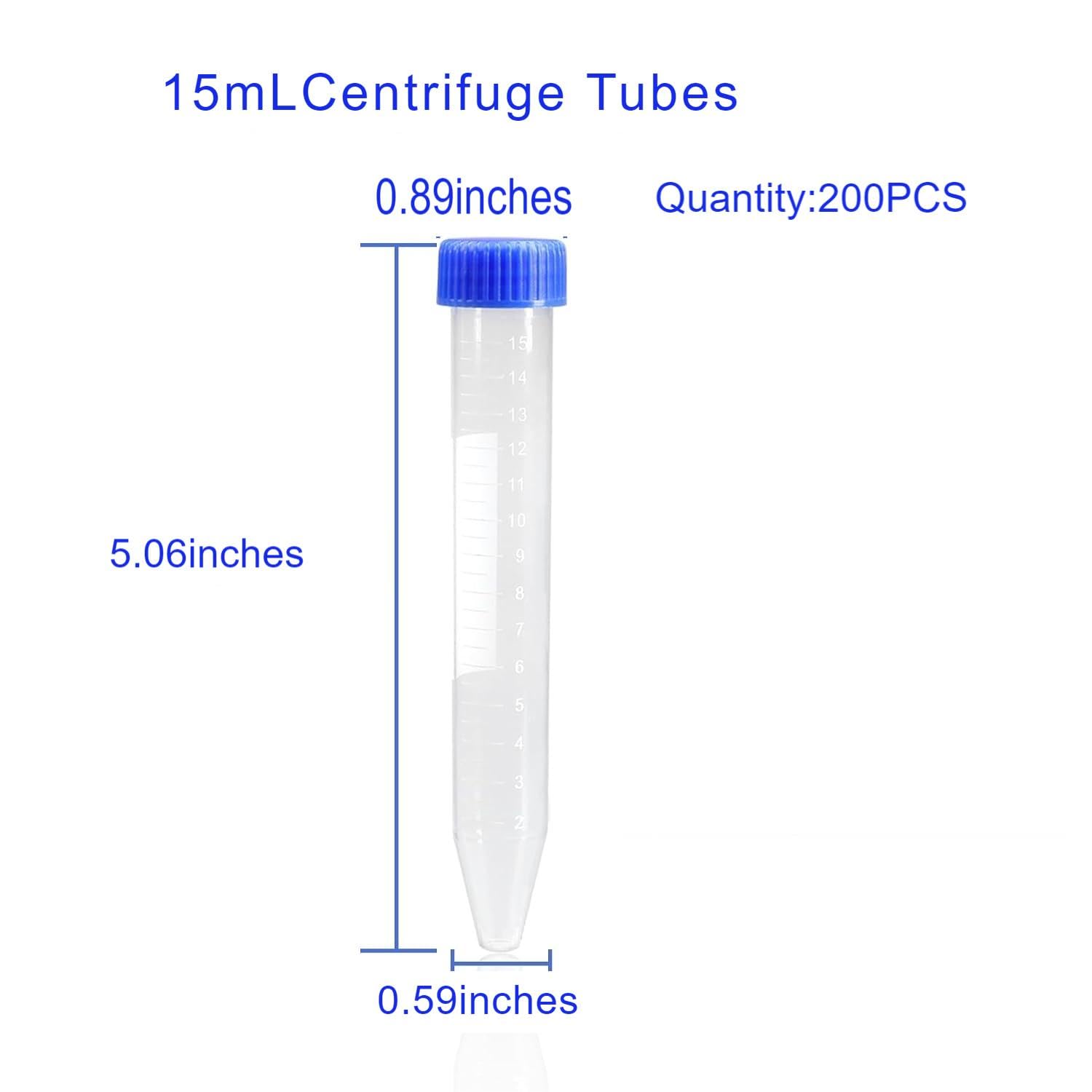 zommto Conical Tubes Sterile 200 PCS,Centrifuge Tubes 15mL, Leak-Proof Screw Caps, Plastic Container with Graduated & Write Marks(Blue), Non-Pyrogenic, DNase/RNase Free, Human DNA-Free, Bag Pack (15ml-200PCS-Blue)