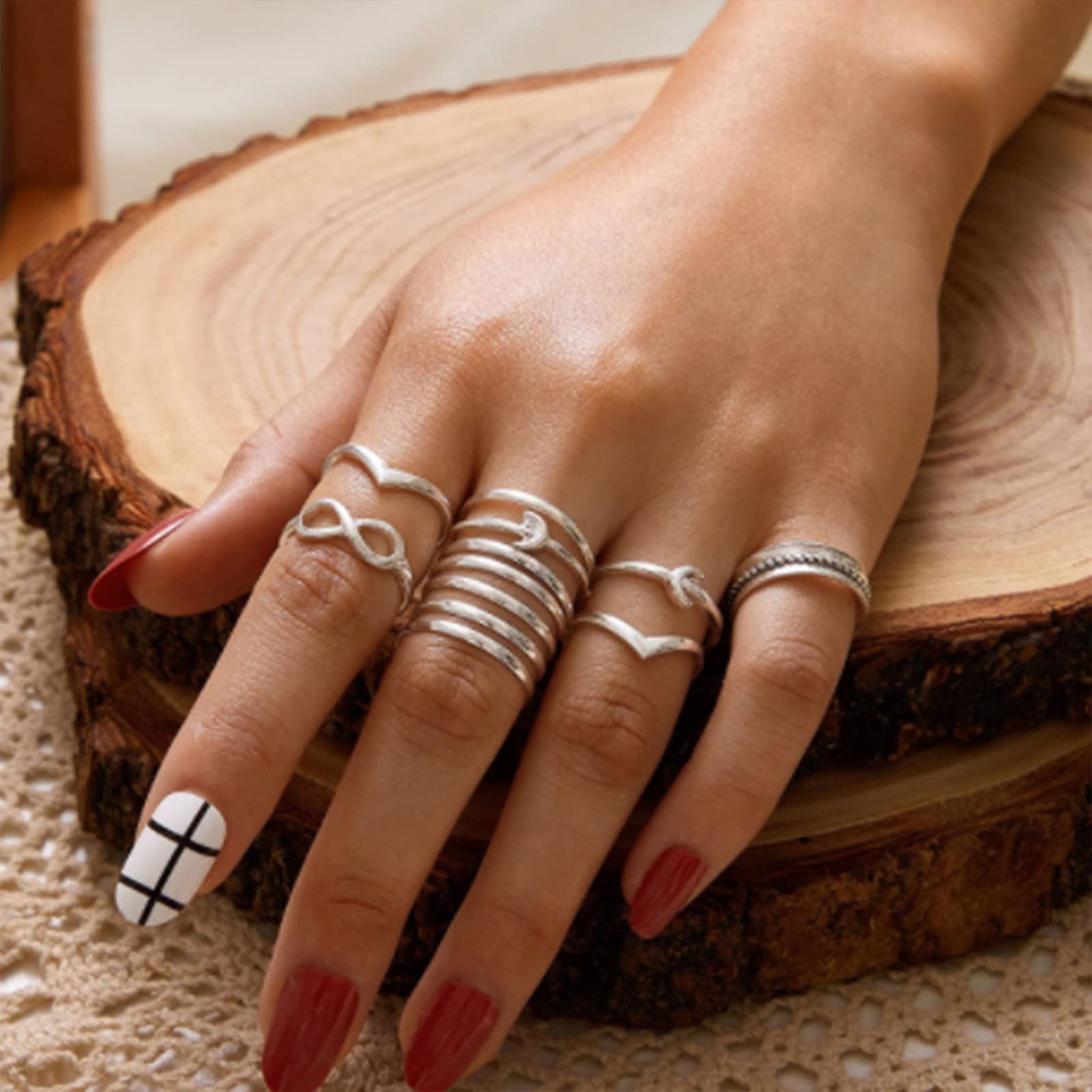 Long tiantian Sterling Silver Stackable Rings for Women Non Tarnish Trendy Stacking Rings Sets Vintage Knuckle Rings Stocking Stuffers for Christmas Gifts