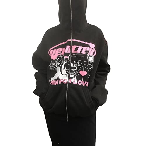 Womens Men Rhinestone Skeleton Hoodies Y2k Full Zip Up Over Face Gothic Skull Graphic Printed Oversized Jacket Streetwear