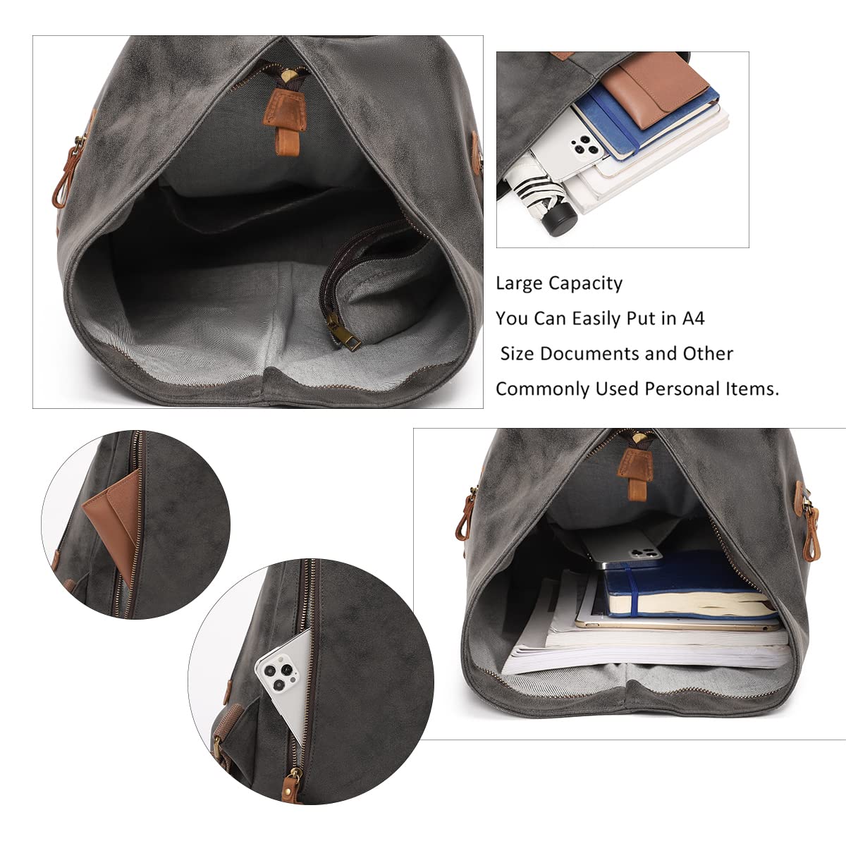 KL928 PU Leather Vintage Backpack β Large Casual Daypack Outdoor Travel Rucksack Hiking Backpacks for Men Women