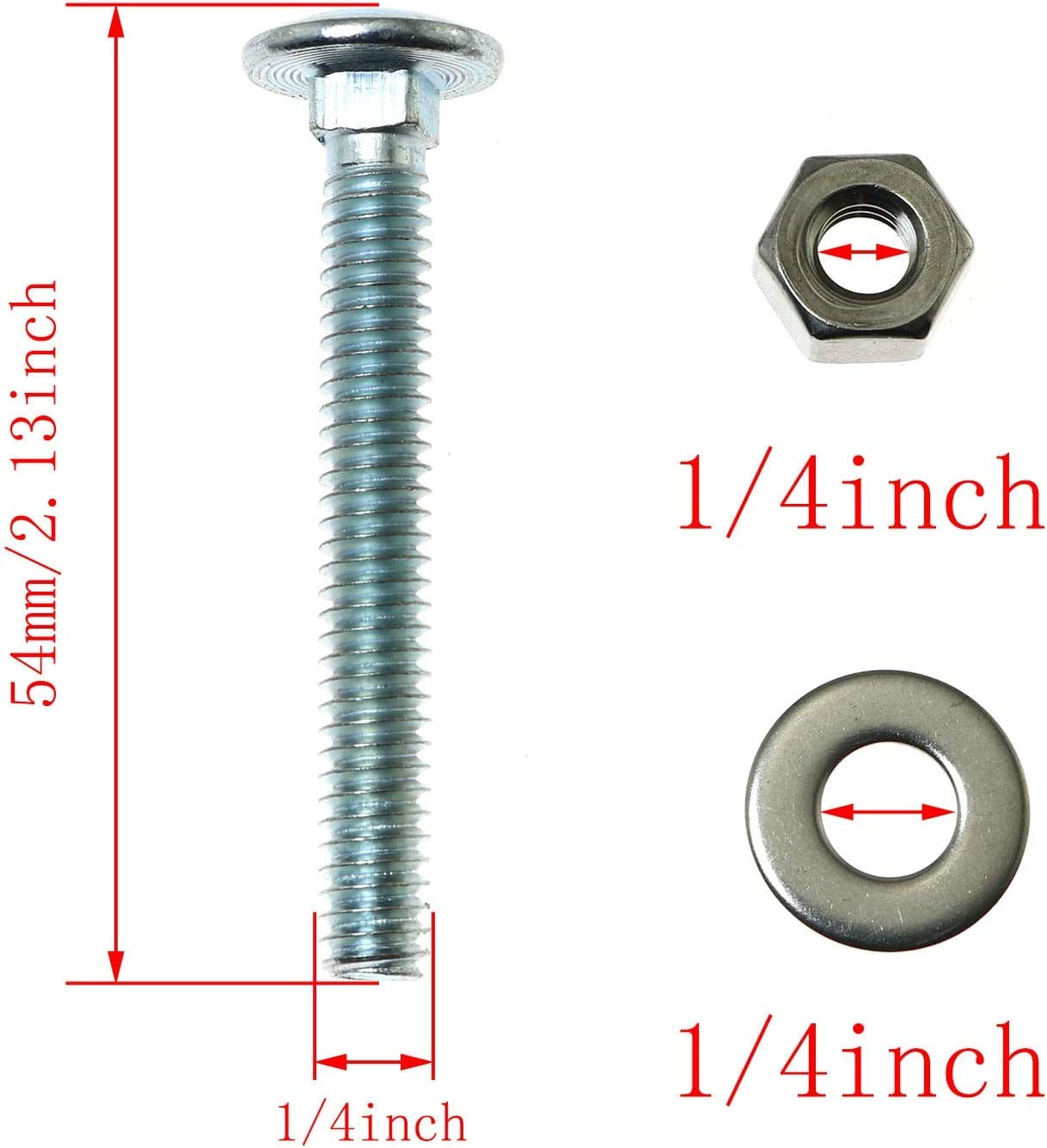 TAODAN 10 Set 1/4-20 x 2" Carriage Bolts Set Round Head Square Neck Screws with Nuts and Washers